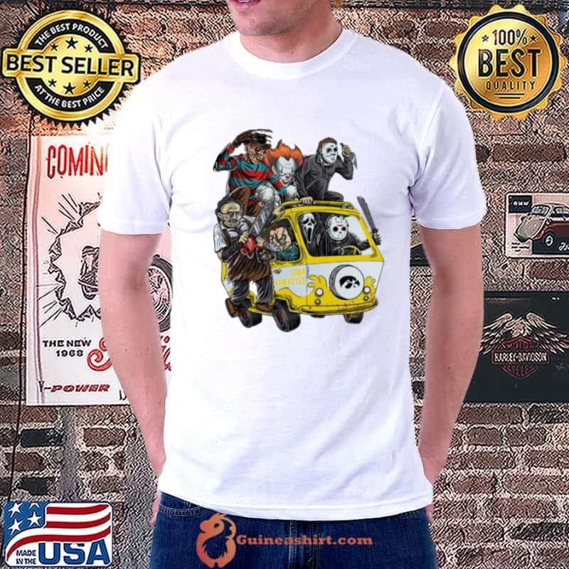 Iowa Hawkeyes Horror Movies Characters Bus Halloween 2023 Shirt ...